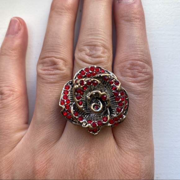 Vintage | Jewelry | Vintage Chunky Silver Ruby Rose Flower Ring | Poshmark